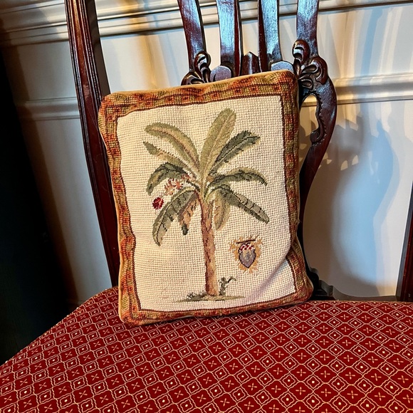 Accents | Vintage Needlepoint Palm Tree Pillow With Beige Velvet Back ...